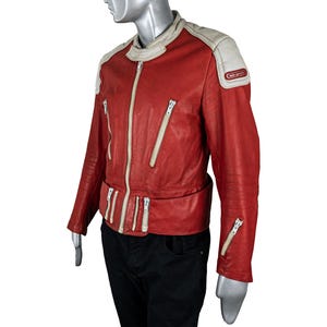 Vintage 80s Red Leather Motorcycle Racing Jacket Men, Leather Cafe ...