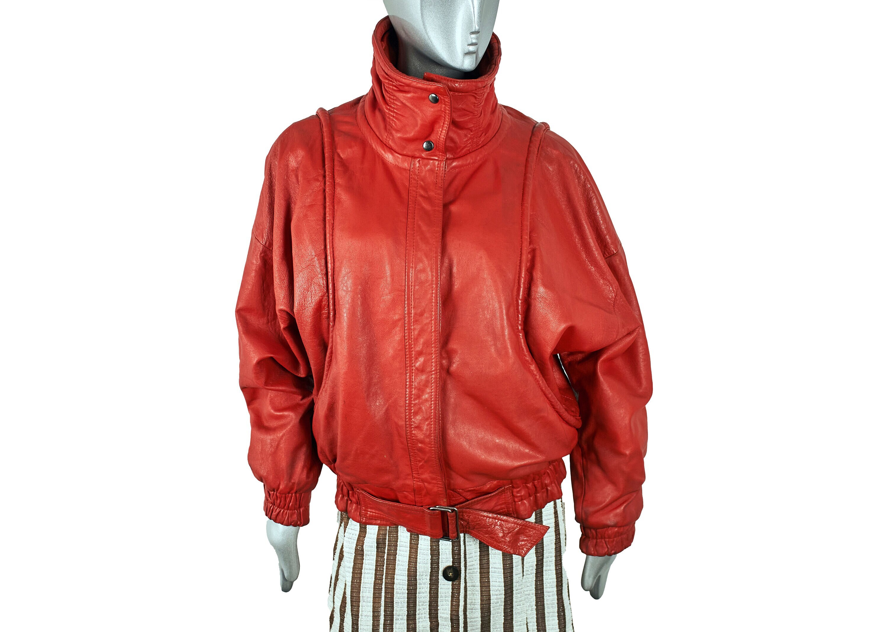 Red Leather Jacket, Cyberpunk Jacket 80s Cafe Racer Jacket, Cyberpunk ...