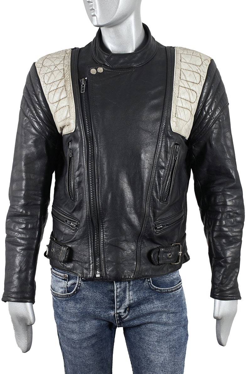 Vintage Black Leather Motorcycle Racing Jacket Men, Leather Cafe Racer ...