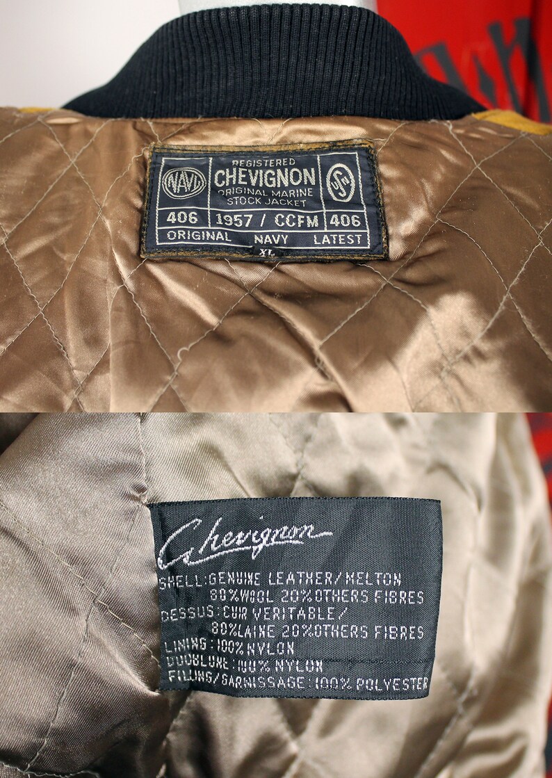 Rare 80s Chevignon Wool Bomber Jacket: French Leather Sleeve Leatherman ...