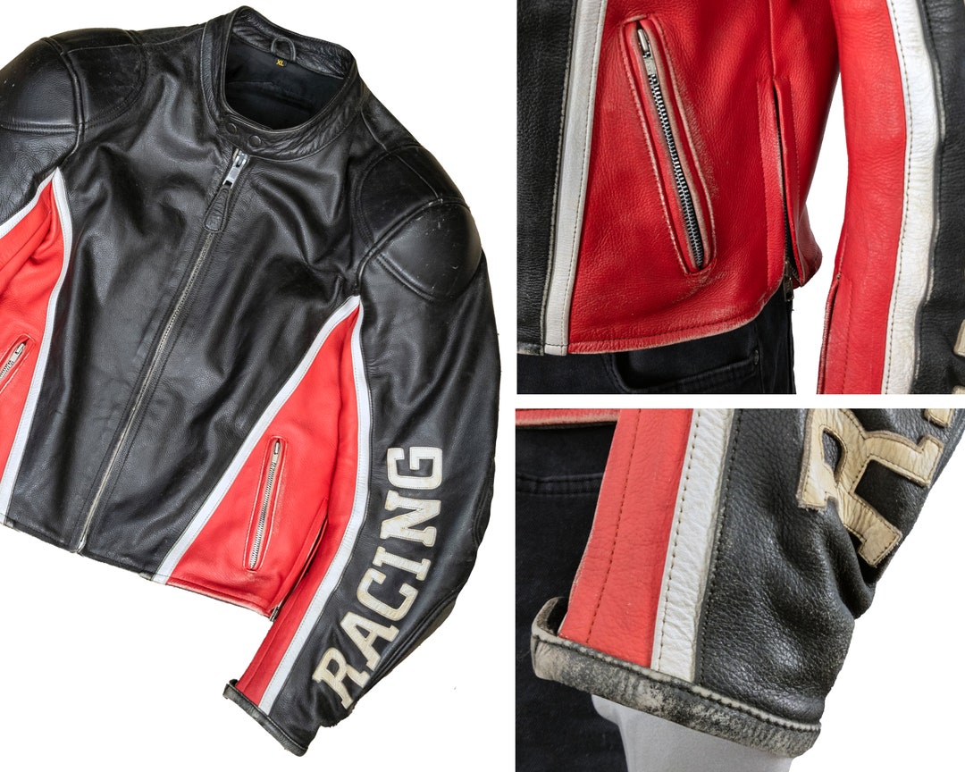 Vintage Leather Motorcycle Racing Jacket Men XL, Leather Racer Jacket ...
