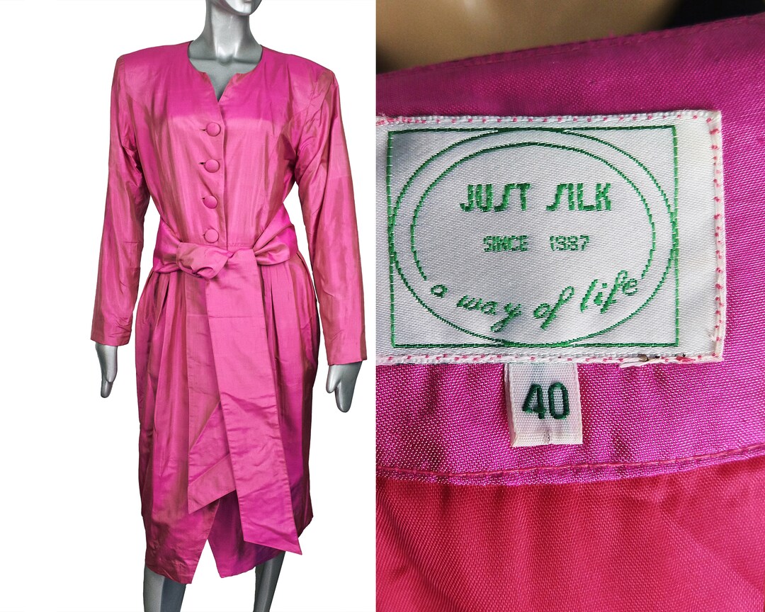 Vintage 80s Pink Silk Dress With Belt, Just Silk Flattering Dress - 100 ...