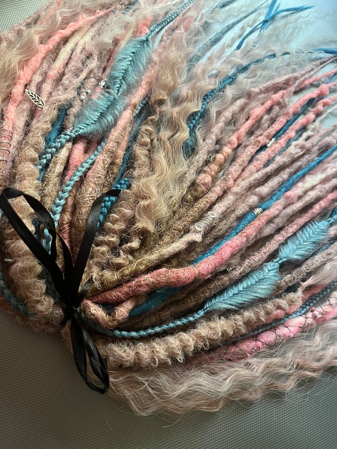 Handmade Dreadlocks, Curls, and Braids Set: Textured Mix Pastel Pink ...