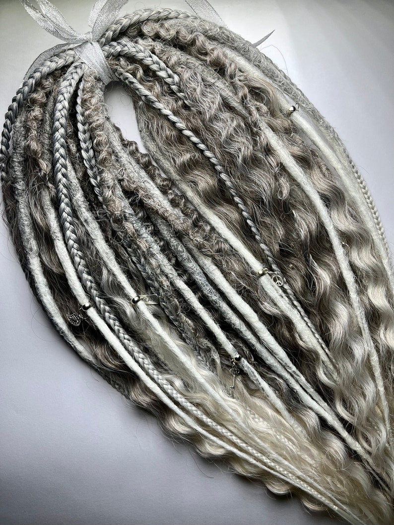 Silver Symphony - Gray-white Mixed Synthetic Curls and Dreads by Voron ...