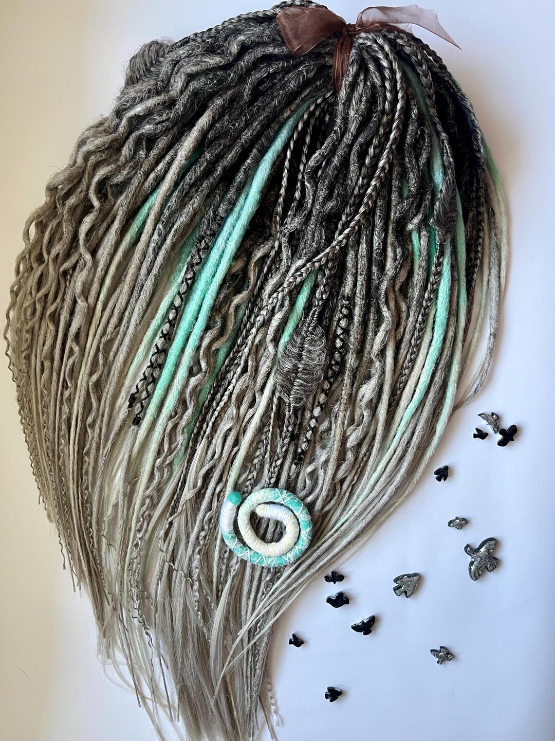 Handmade Crochet Dreadlock Extensions: Grey & Mint Ombre Boho Braids - Etsy
