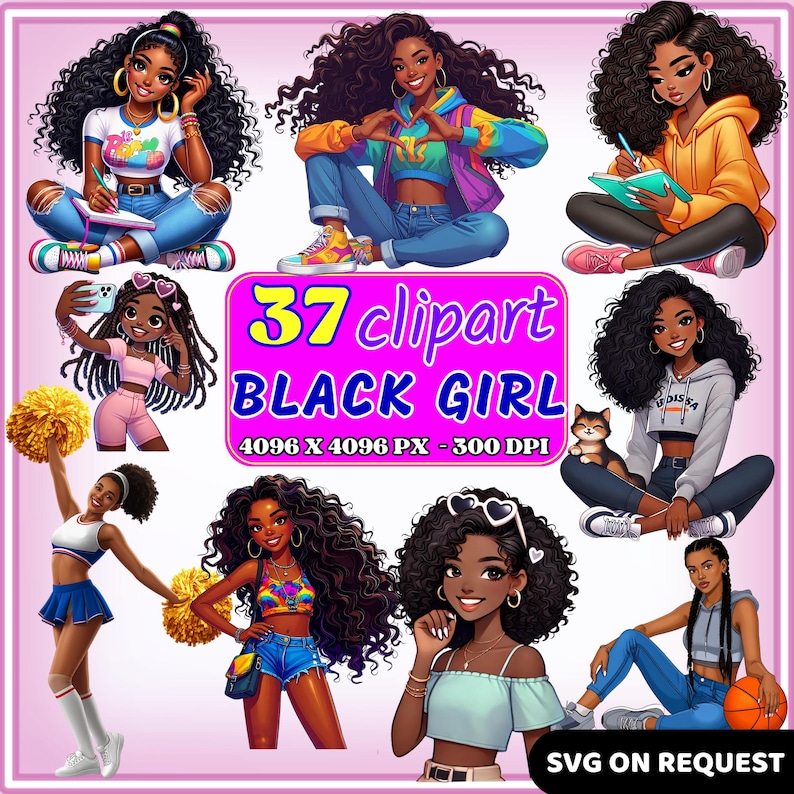 37 PNG Stylish Black Girl Clipart Bundle, Fashion Black Teen Graphics ...