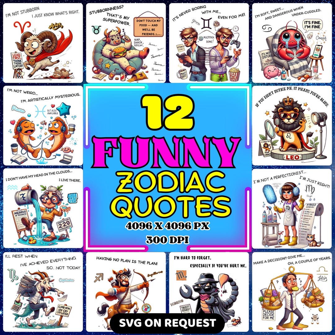 Funny Zodiac Quotes Clipart – 12 PNG Astrology Signs With Sarcastic ...