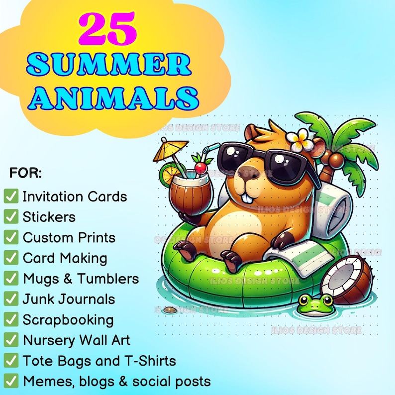 Summer Animals Clipart – 25 Pngs With Sunglasses, Floaties and ...