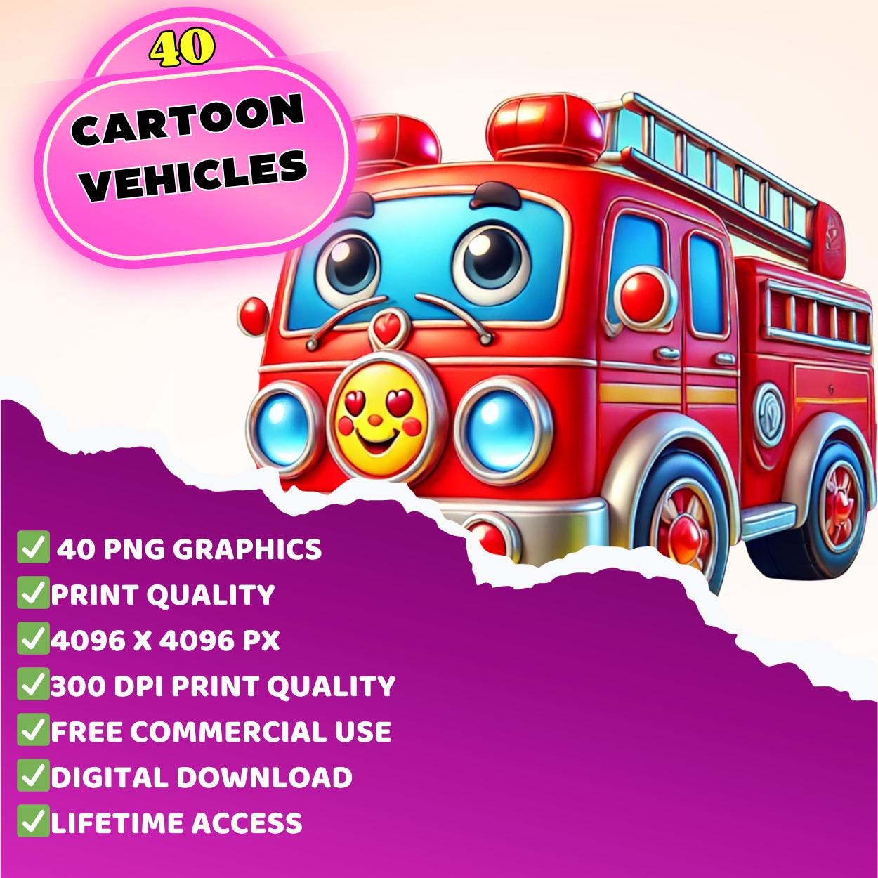 Cute Vehicles 40 PNG Clipart, Cartoon Cars Clipart, Kids Vehicles, Cute ...