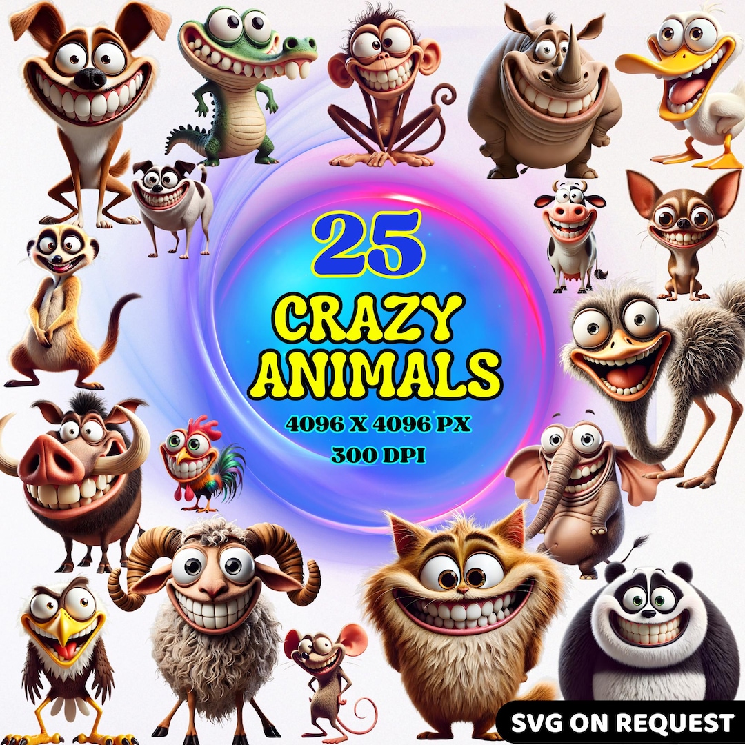 Funny & Crazy Animals Clipart – 25 PNG Hilarious Cartoon Animals With ...