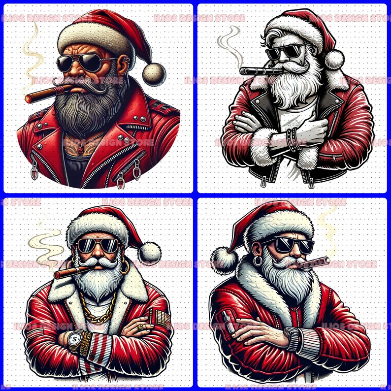 Badass Santa PNG Bundle – 16 Biker, Tattoo & Gangster Christmas Designs ...