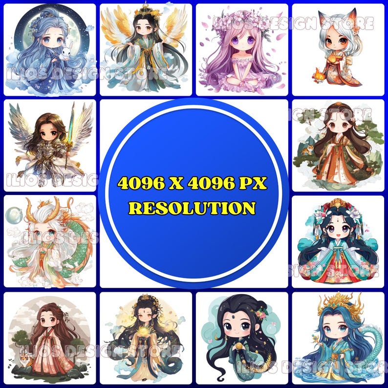 Chibi Goddesses Clipart Collection: 34 PNG Korean & Chinese Deities in ...