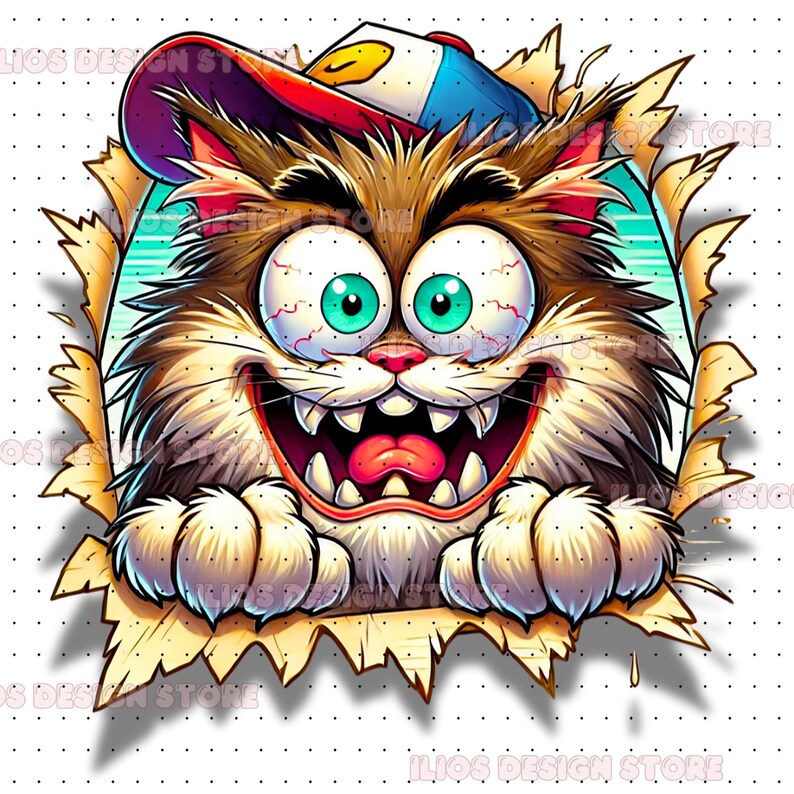 Funny Crazy Angry Scared Cats PNG – 30 Cartoon Cats Breaking Through ...