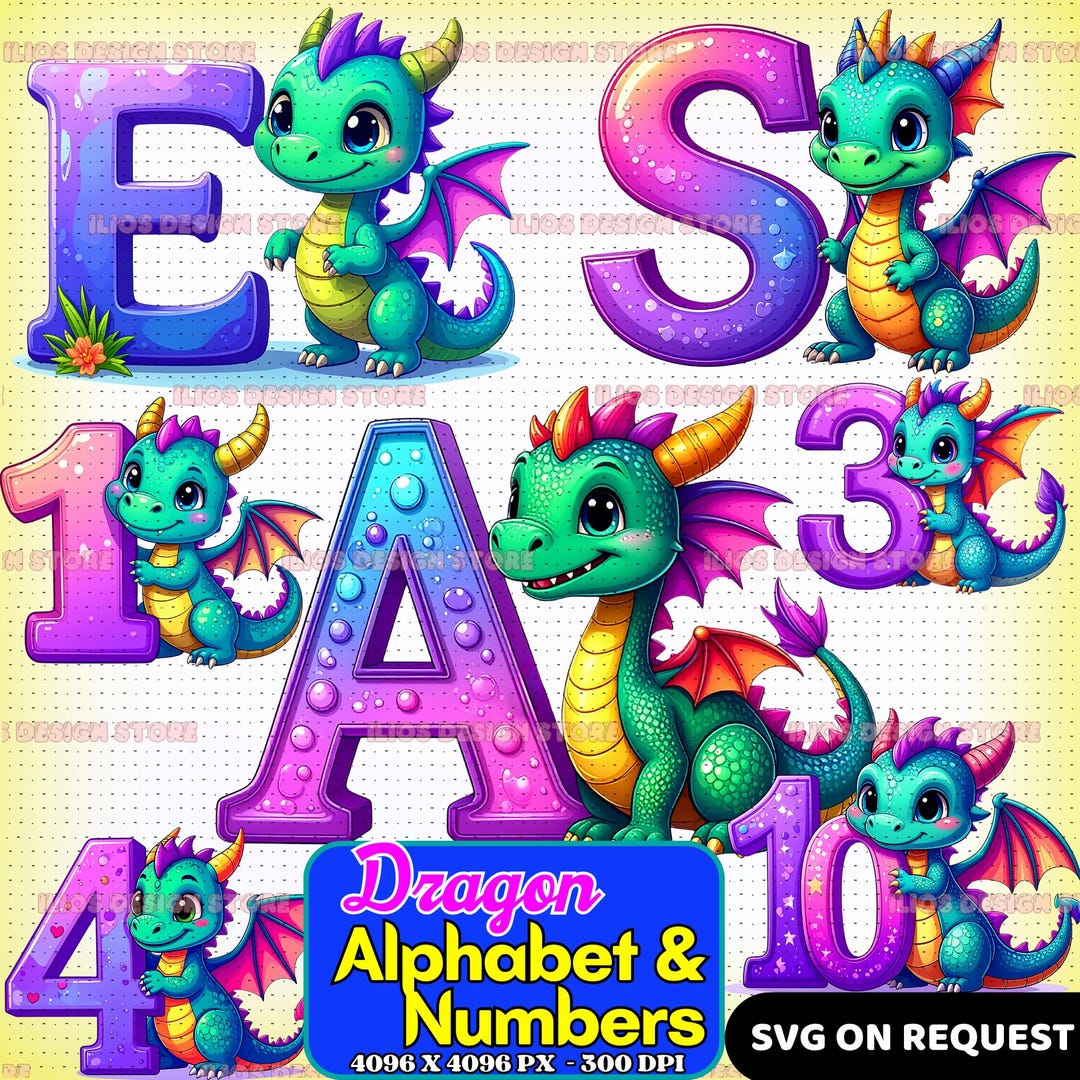 Cute Dragon Alphabet & Number Pngs – A-Z Letters and 0-10 Numbers With ...
