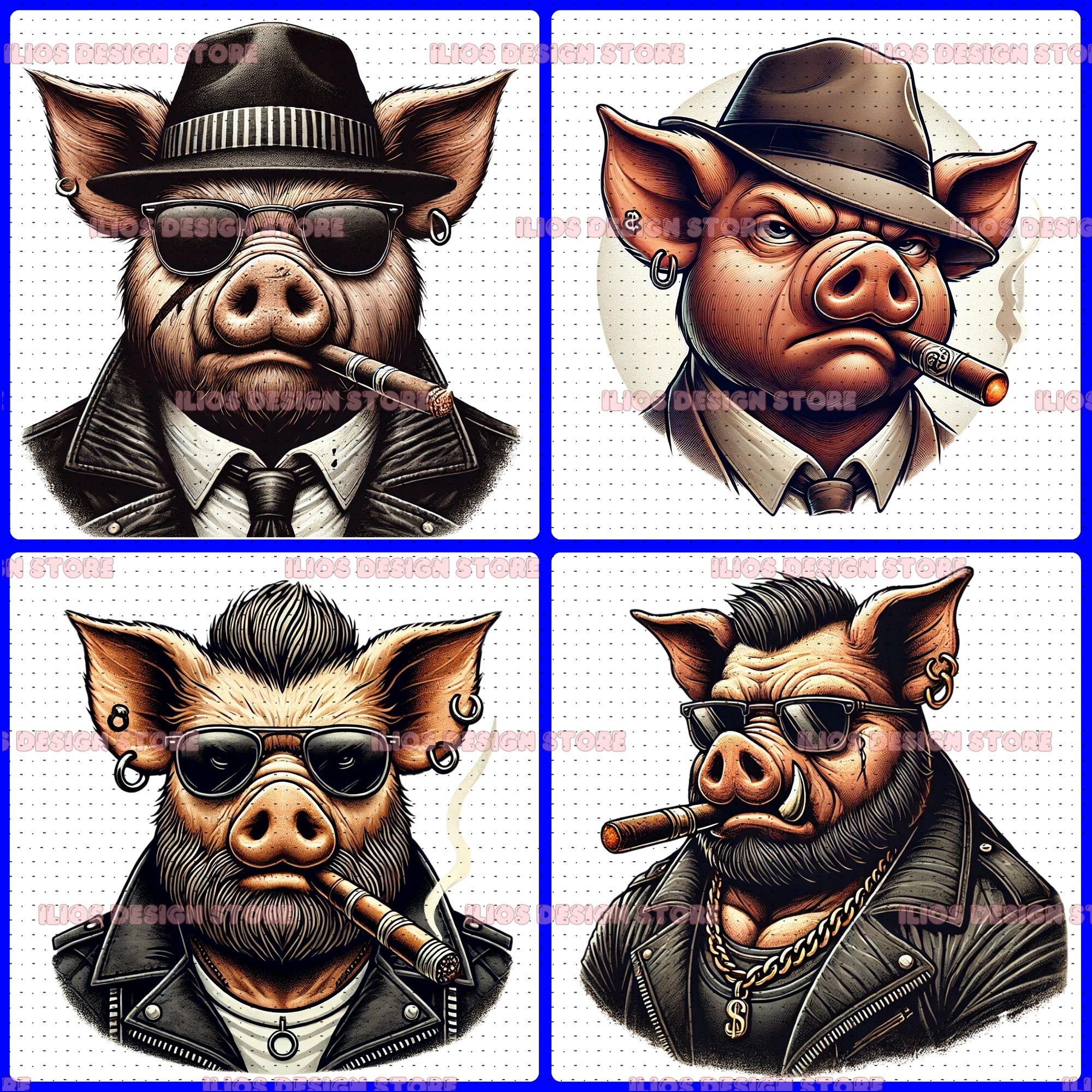 Gangster Pig PNG Bundle – 31 Mafia Swine Style Clipart Images – Funny ...