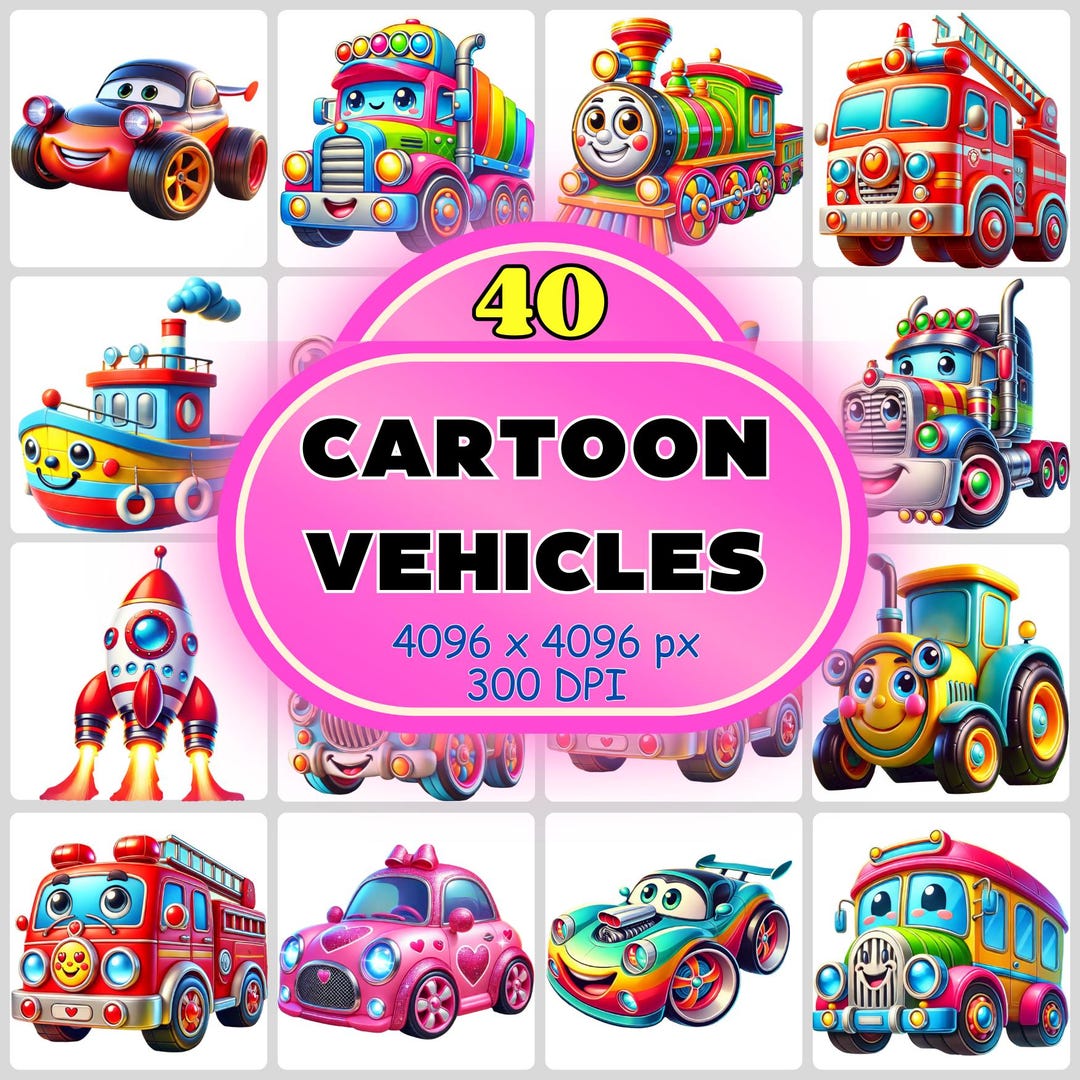 Cute Vehicles 40 PNG Clipart, Cartoon Cars Clipart, Kids Vehicles, Cute ...