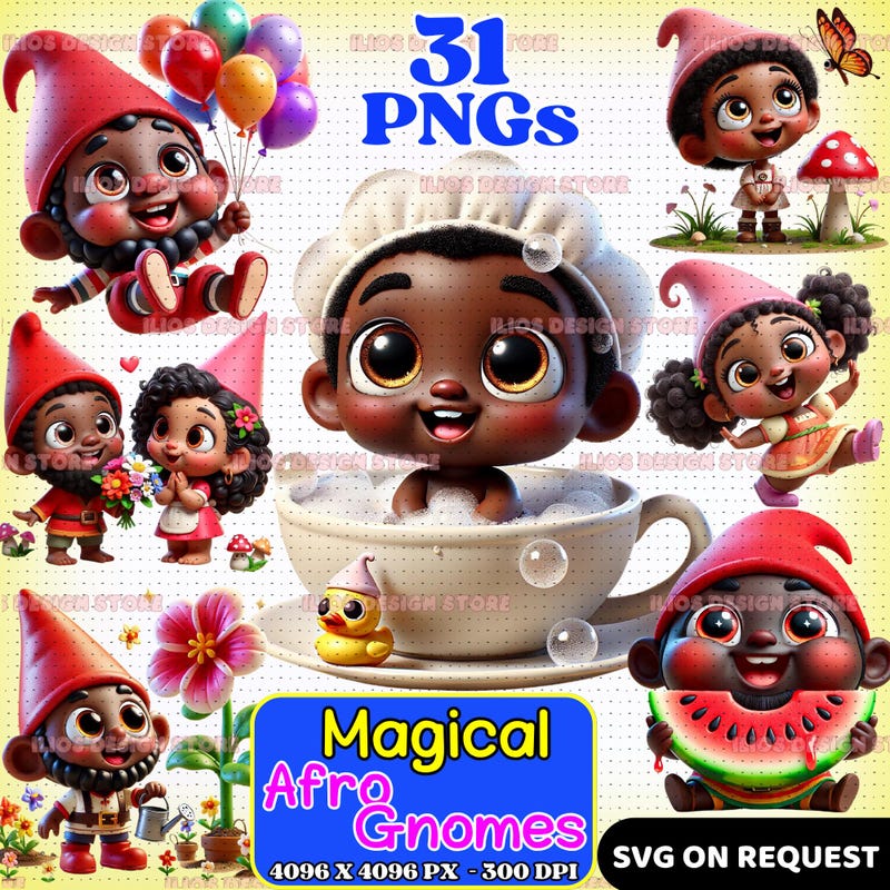 Black Afro Gnomes Clipart - Etsy