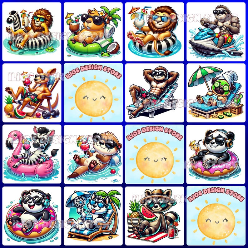 Summer Animals Clipart – 25 Pngs With Sunglasses, Floaties and ...