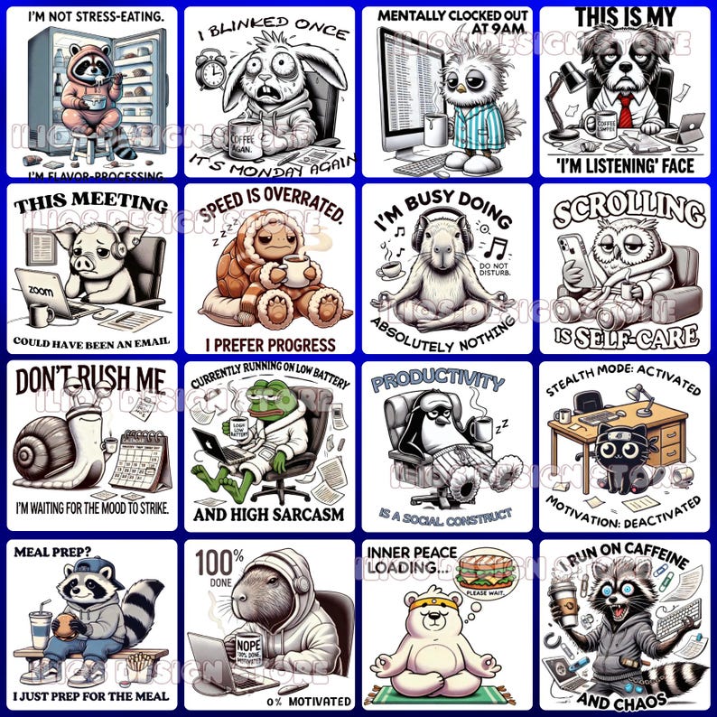Funny Animal Quote Clipart Bundle – 30 PNG Sarcastic & Relatable ...