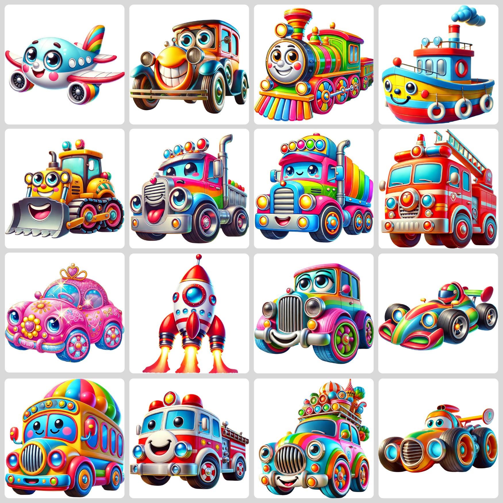 Cute Vehicles 40 PNG Clipart, Cartoon Cars Clipart, Kids Vehicles, Cute ...