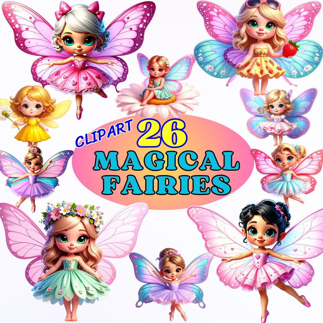 Cute Magical Fairies Clipart Set – 26 Ballerinas, Candy, Strawberry and ...