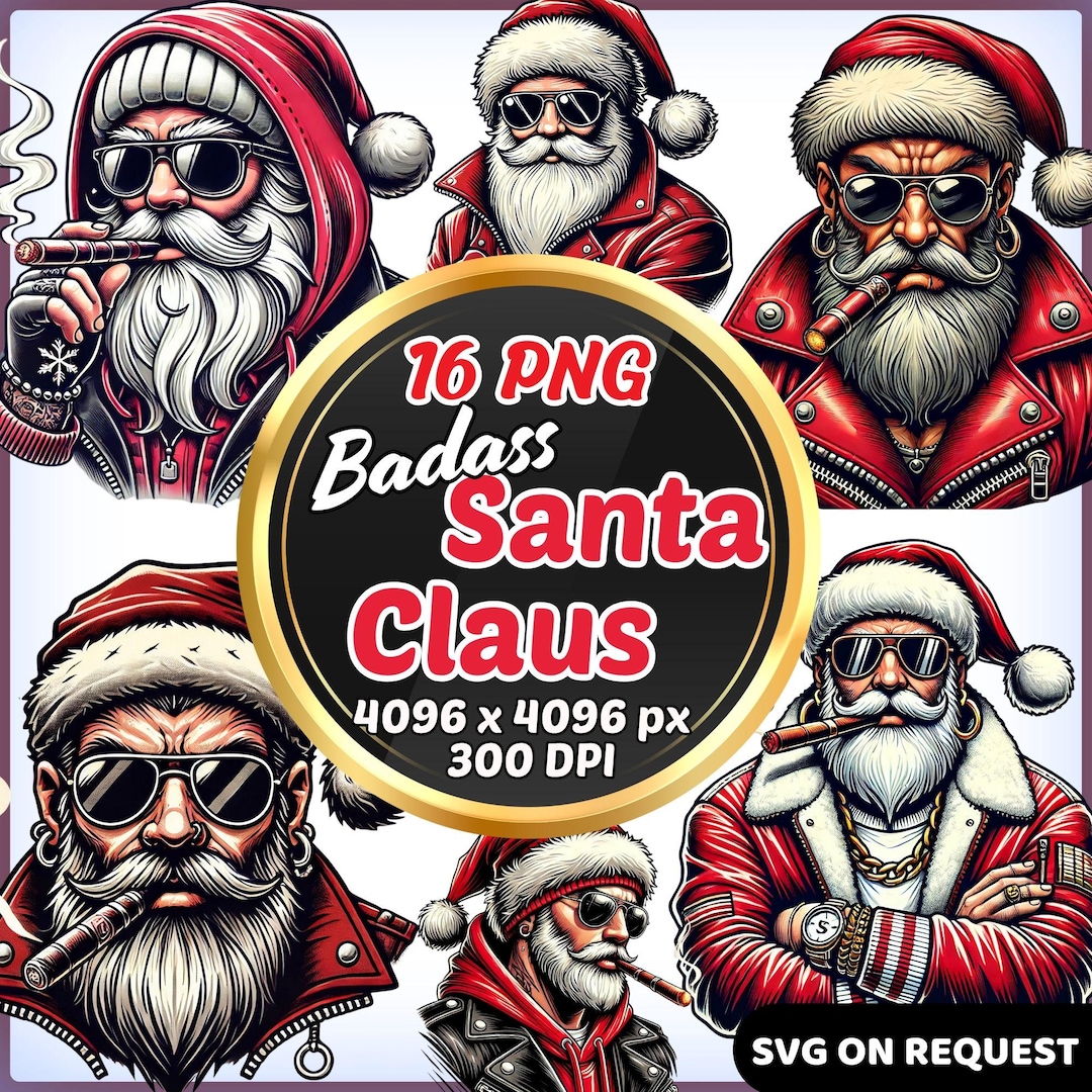 Badass Santa PNG Bundle – 16 Biker, Tattoo & Gangster Christmas Designs ...