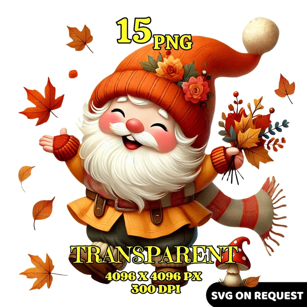 Fall Gnome Clipart Bundle – 15 Cute Autumn Gnomes PNG Files for ...