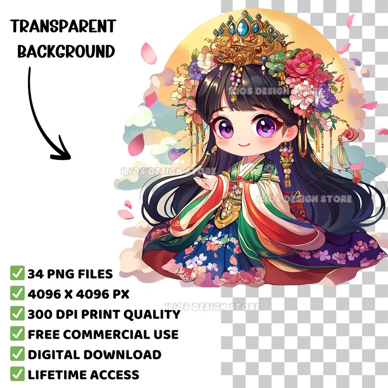 Chibi Goddesses Clipart Collection: 34 PNG Korean & Chinese Deities in ...