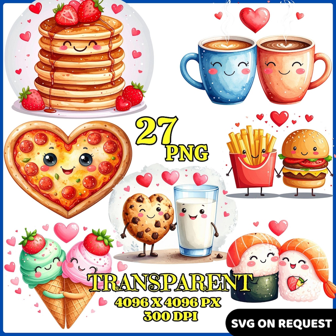 Valentine’s Day Cute Food Clipart Bundle – 27 PNG Donuts, Cupcakes ...