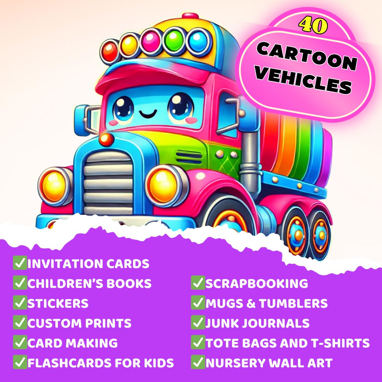 Cute Vehicles 40 PNG Clipart, Cartoon Cars Clipart, Kids Vehicles, Cute ...