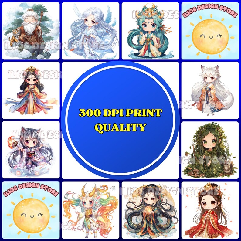 Chibi Goddesses Clipart Collection: 34 PNG Korean & Chinese Deities in ...