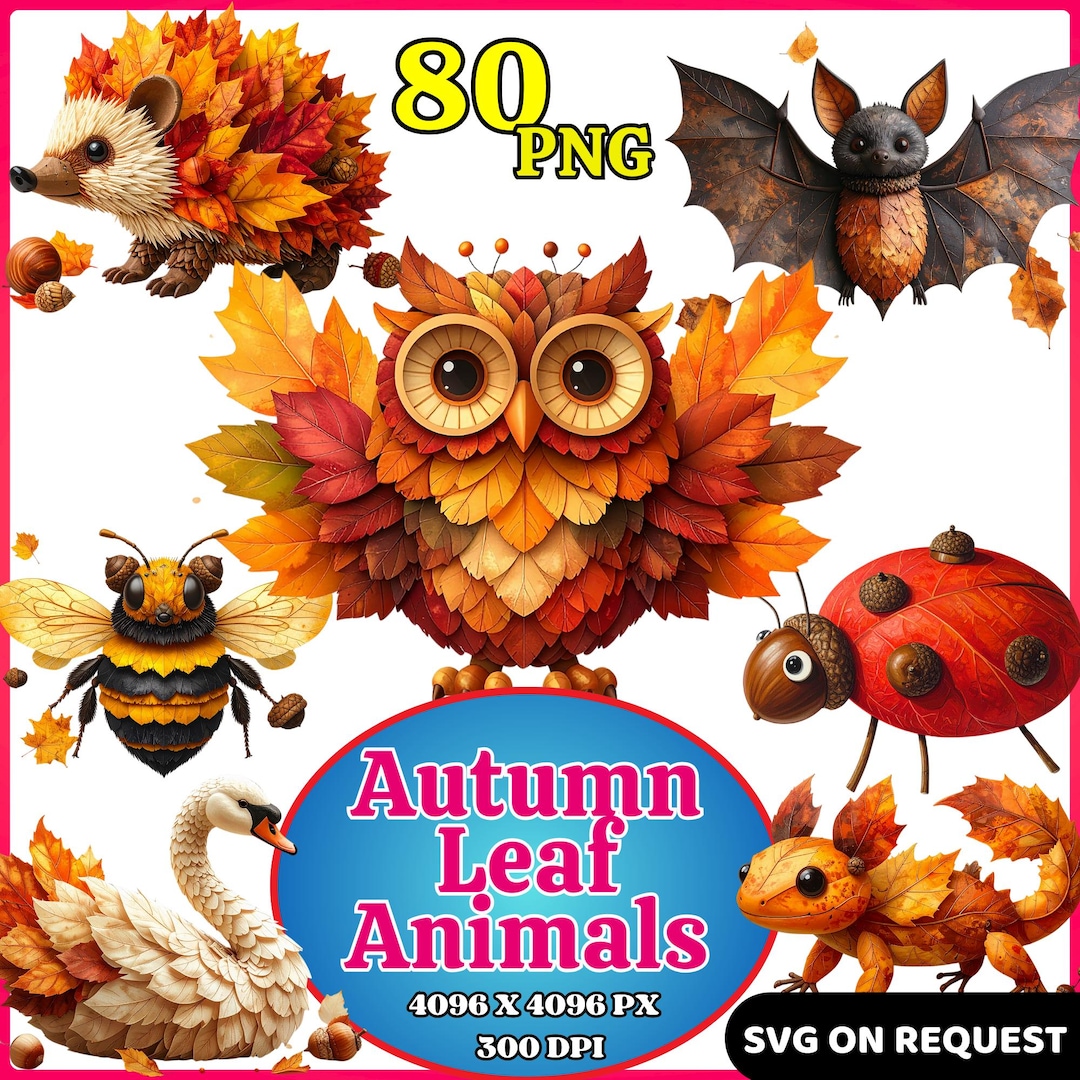 Autumn Leaf Animals Clipart – 80 PNG Fall Animals, Cute Forest ...