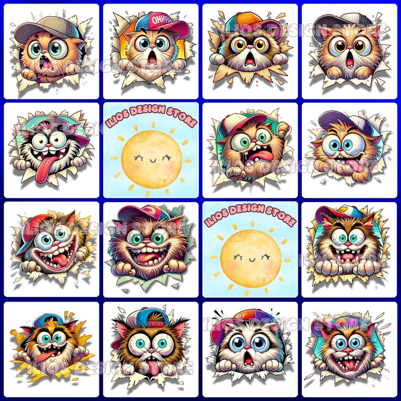 Funny Crazy Angry Scared Cats PNG – 30 Cartoon Cats Breaking Through ...
