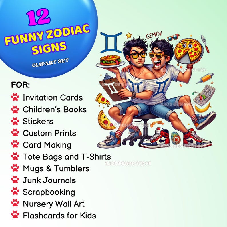 Funny Zodiac Signs Clipart – 12 PNG Humorous Horoscope Characters in ...