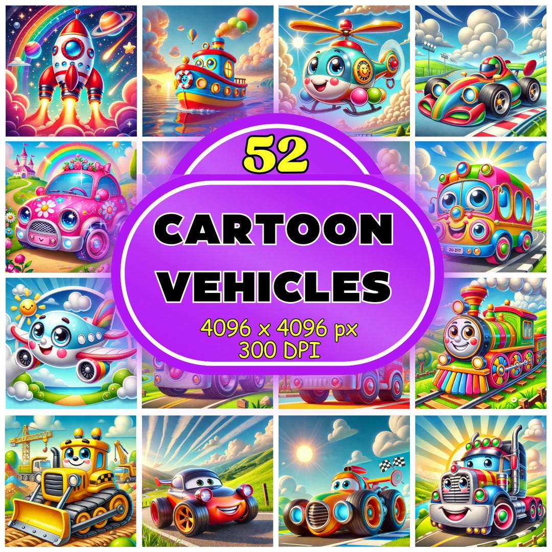 Cute Vehicles 52 Clipart, Cartoon Cars Clipart, Kids Vehicles, Cute ...