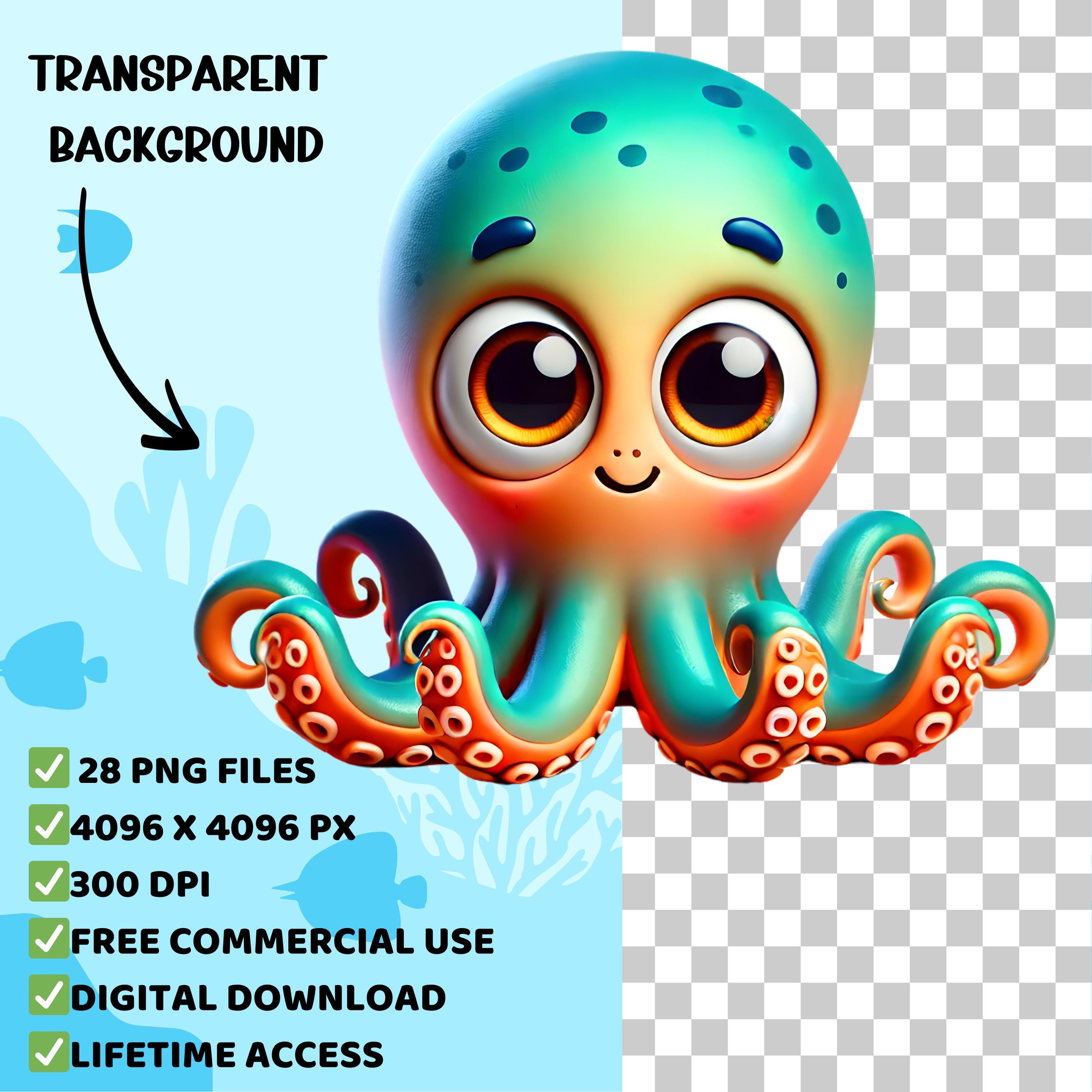 Ocean Animals 3D Style Clipart Set – Fish, Shark, Turtle & Marine Life ...