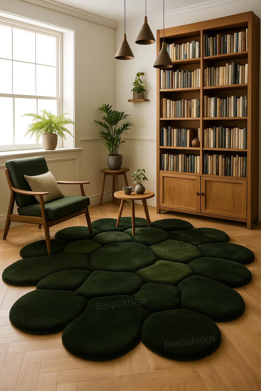 5x5ft / 6x6ft Hand-tufted Moss Green Pebble Rug – Modern Organic Wool ...