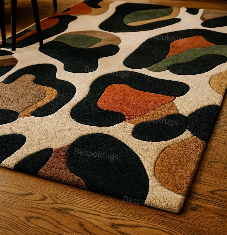 Hand Tufted Abstract Rug | Modern Boho Area Carpet | Warm Neutral Retro ...