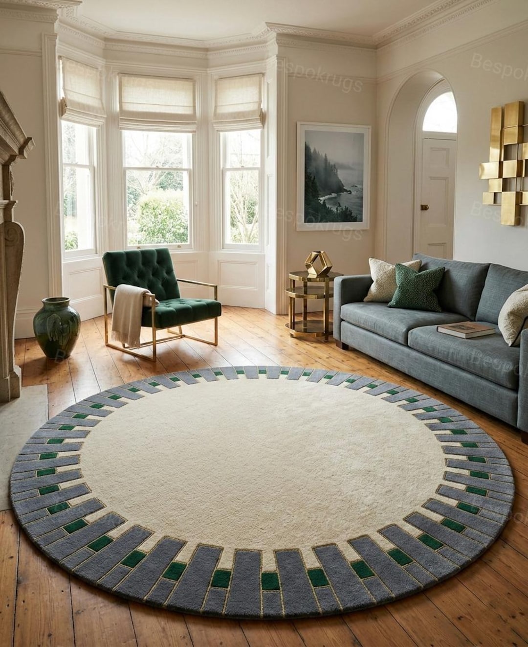 Emerald Halo Luxe Round Rug – Handcrafted Modern Wool Circle Carpet ...