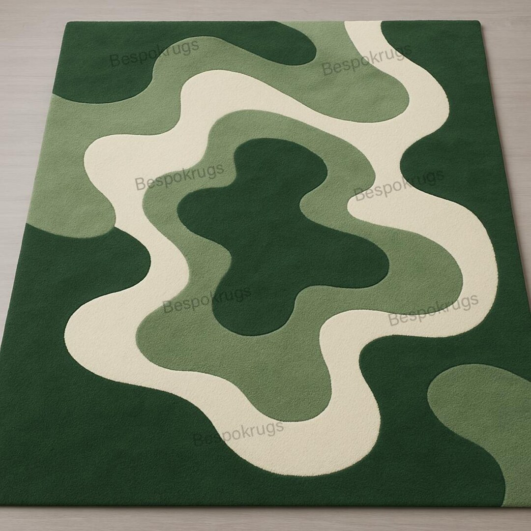 8x10ft Modern Abstract Green Wavy Rugs– Hand-tufted Organic Pattern ...