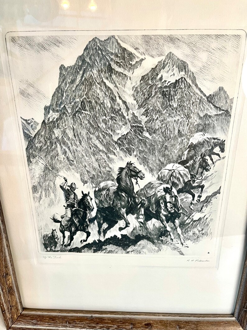 Signed Framed Vintage Art R H Palenske Etching Print Up Etsy
