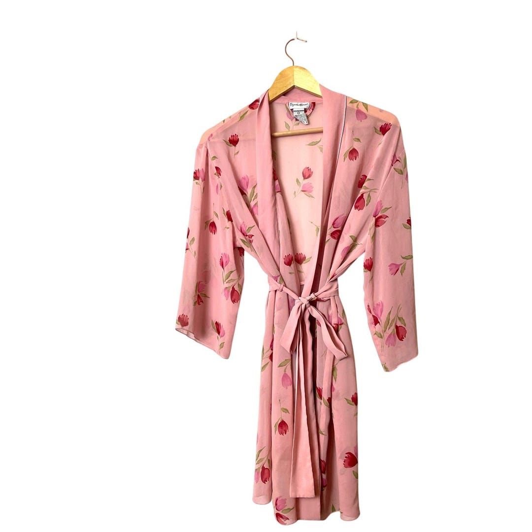 Vintage Pajamagram Sheer Pink Robe Knee Length W/ Tulips Size Medium ...