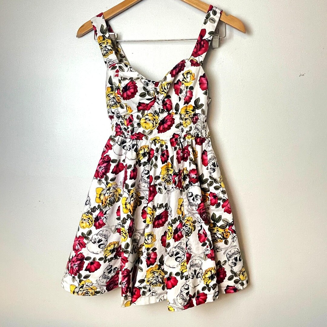 Hot Topic Y2K Micro Babydoll Dress Size S Skull and Roses Rockabilly ...