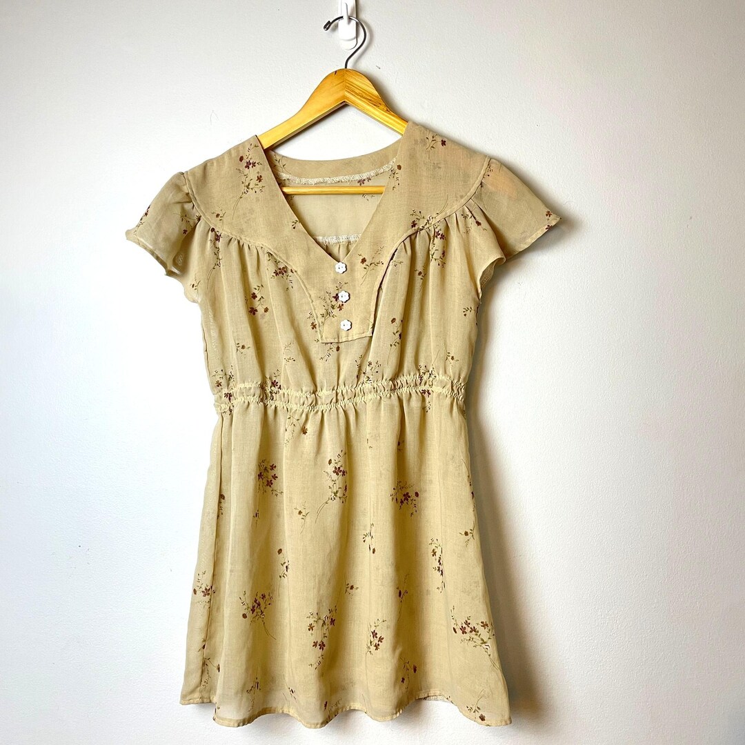 Vintage Women's Sheer Flowy Top Natural Colors Prairie Cottage Style ...