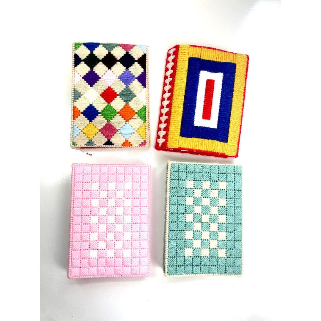 Vintage Needlepoint Craft Book Covers Set of 4 8x5.5 Bookshelf Decor ...
