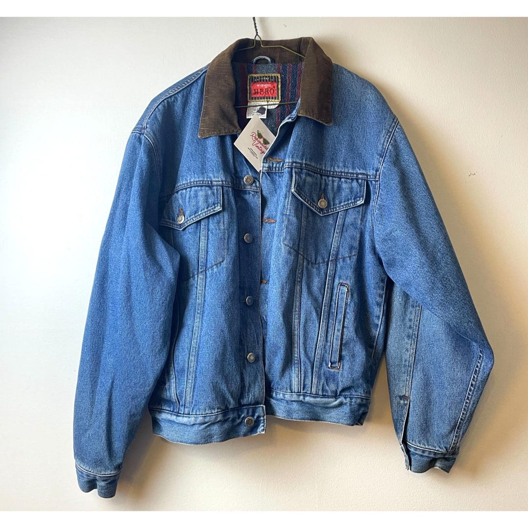 90s Wrangler Denim Trucker Jacket Blanket Lining and Corduroy Collar S ...
