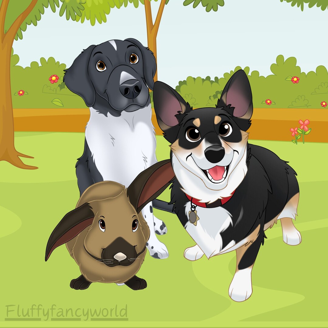 Custom Pet Cartoon Portrait, Dog Cartoon From Photo, Hand-drwan Digital ...