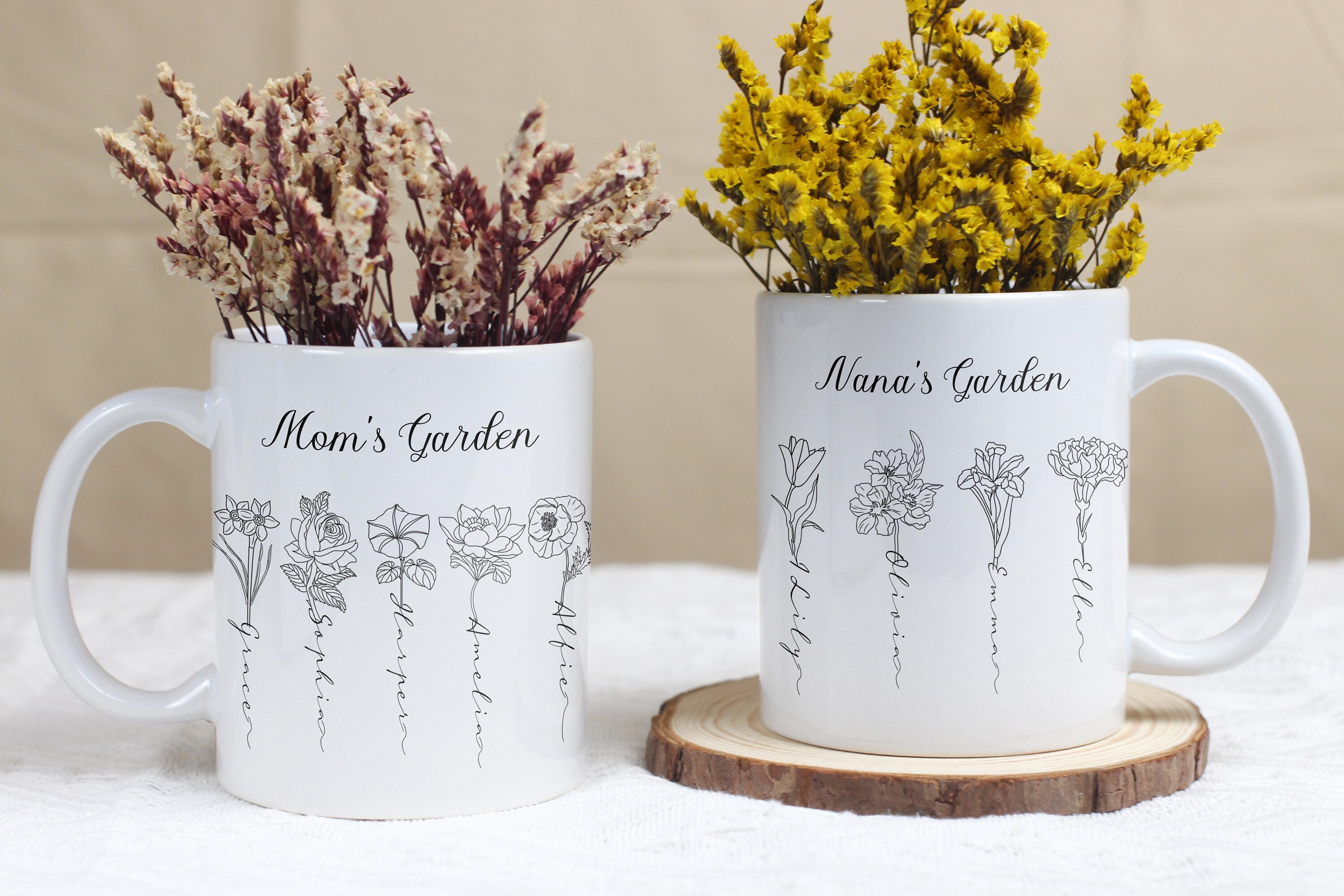 Custom Birth Flower Mug, Birth Month Family Name Mugs, Mamas Garden Mug ...