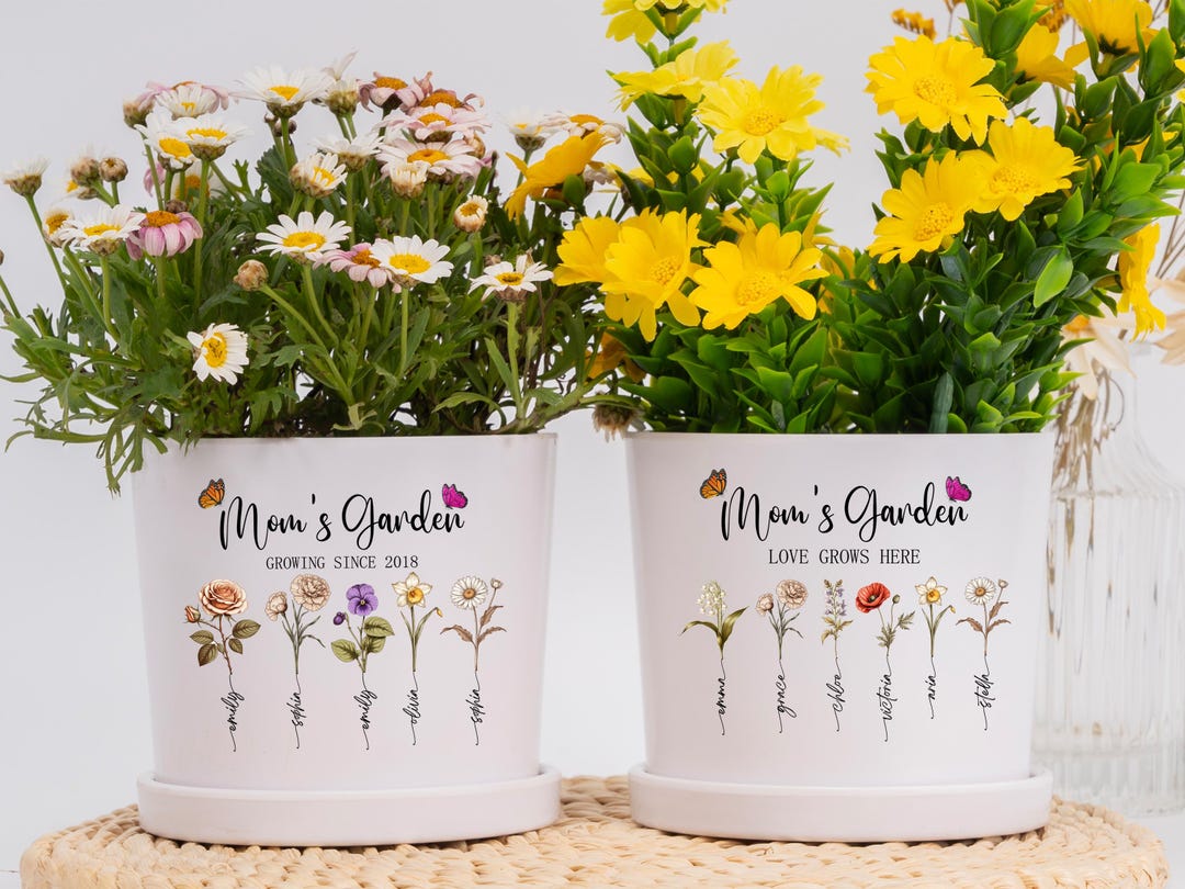 Personalized Name Flower Pot, Grandmas Garden, Custom Birth Month ...