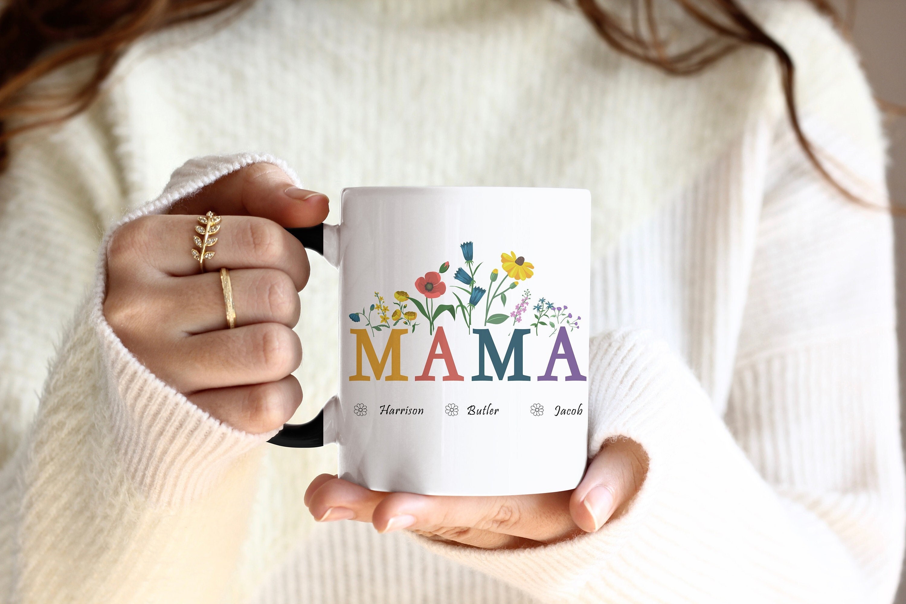 Custom Birth Flower Mama Mug, Personalized Name Mug for Mothers Day ...